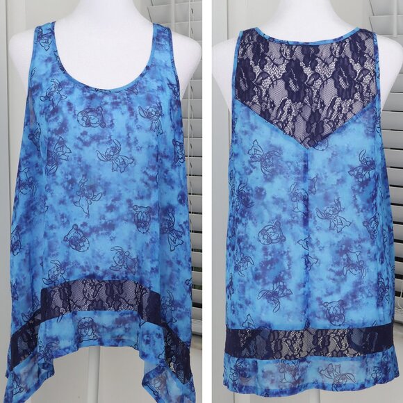 Hot Topic | Tops | Hot Topic Disneys Stitch Sheer Blue Tunic Top M ...